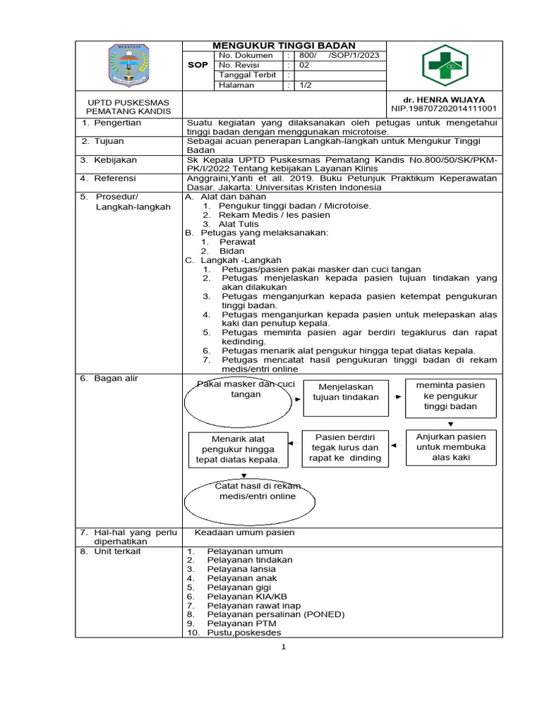 3.sop Mengukur Tinggi Badan | PDF