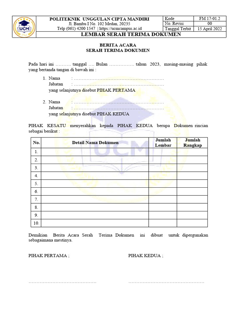 Lembar Serah Terima Dokumen | PDF | Hukum | Sains & Matematika