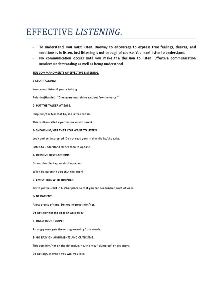 Effective Listening | PDF | Self-Improvement