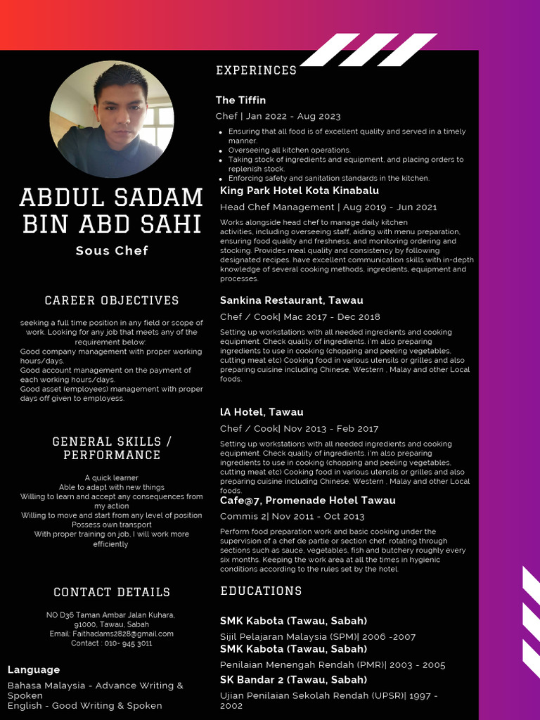 My Resume-Abdul Sadam | PDF | Chef | Cooking