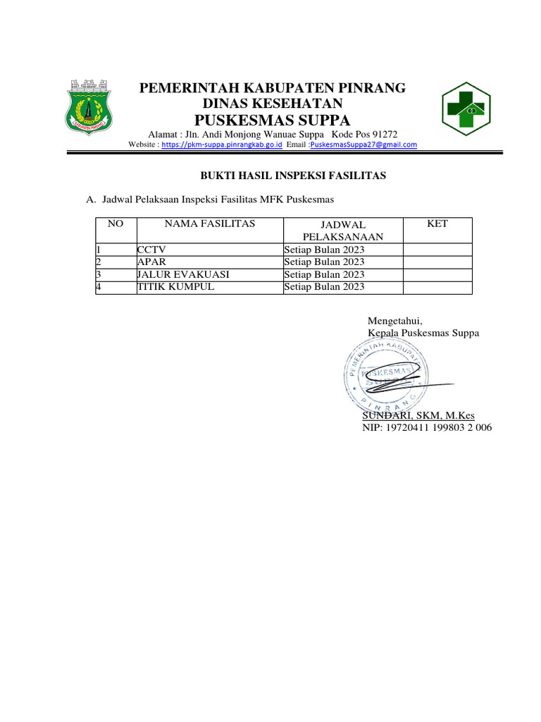 Hasil Inspeksi Fasilitas MFK Puskesmas | PDF