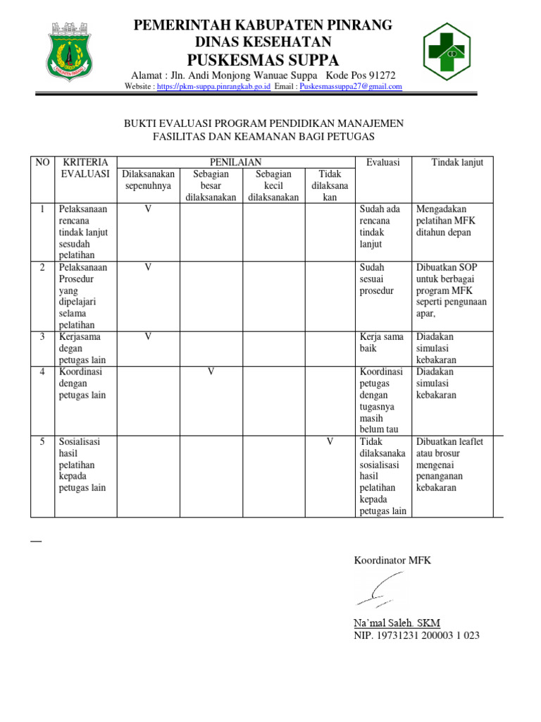 1.4.8.c Bukti Evaluasi Program Pendidikan MFK Pada Petugas Puskesmas | PDF