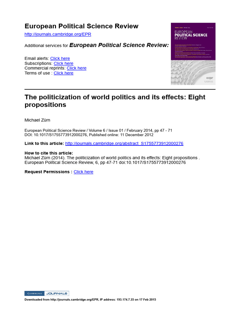 Zurn 2014 The Politicization of World Politics and Its Effects Eight ...