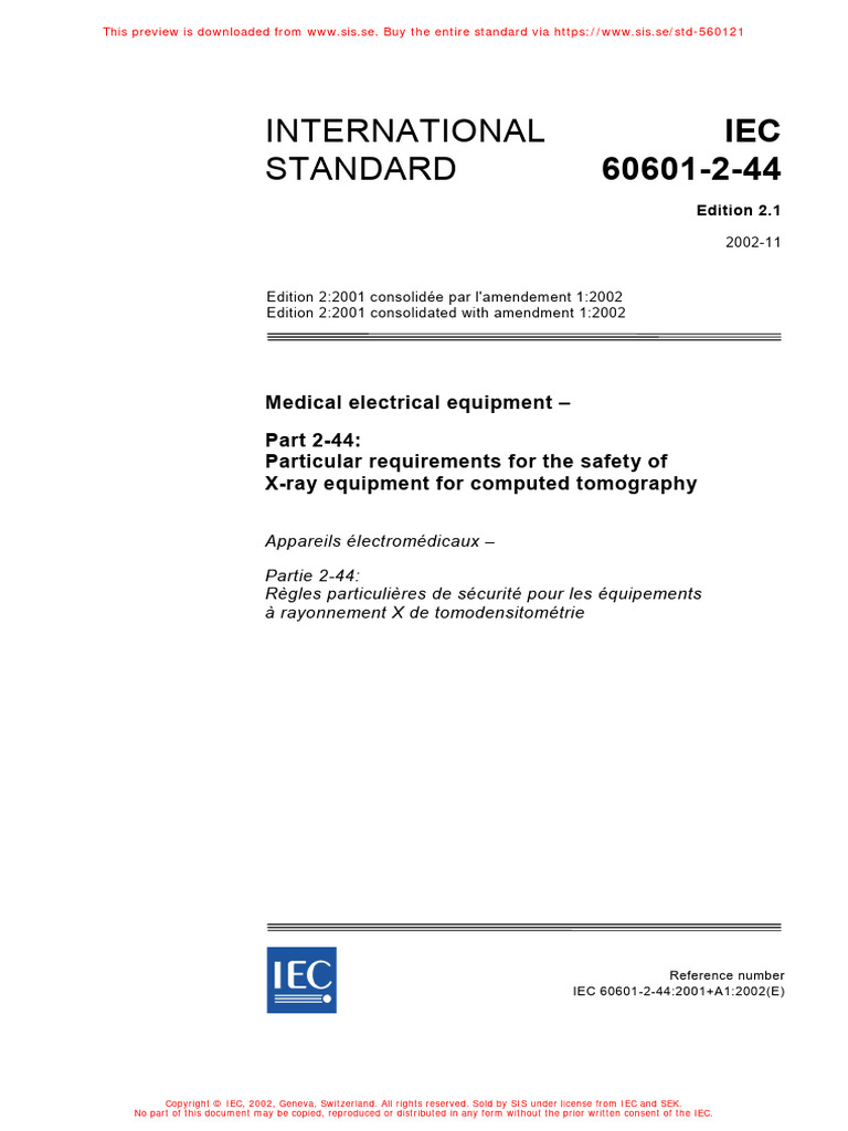 Iec 60601 2 44 2001 Amd1 2002 CSV en PDF | PDF | International Electrotechnical Commission | Ct Scan