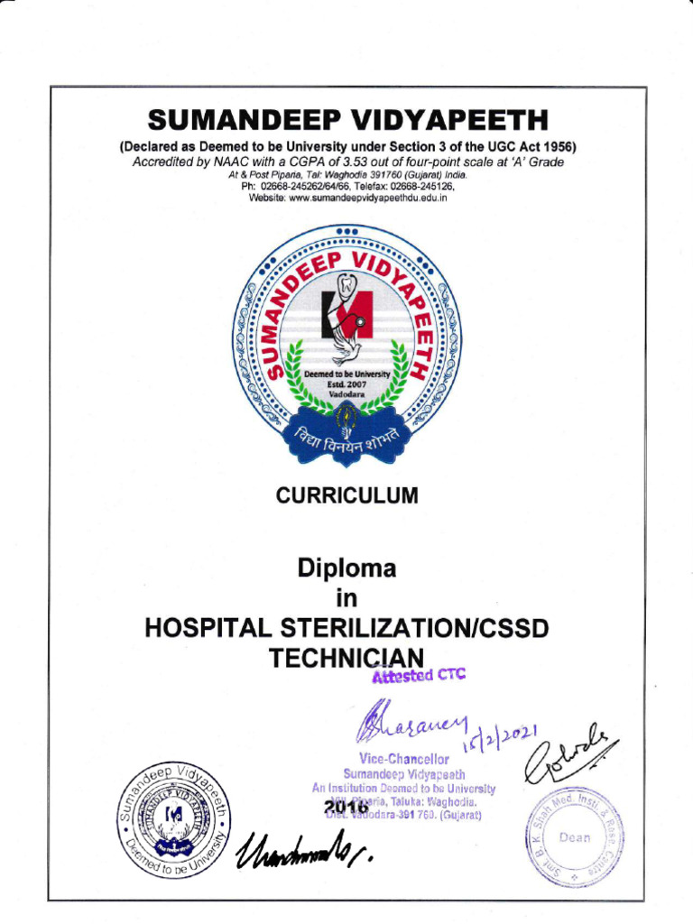 Diploma Hospital Sterilization CSSD Technician Old | PDF | Health Care | Medical Ethics
