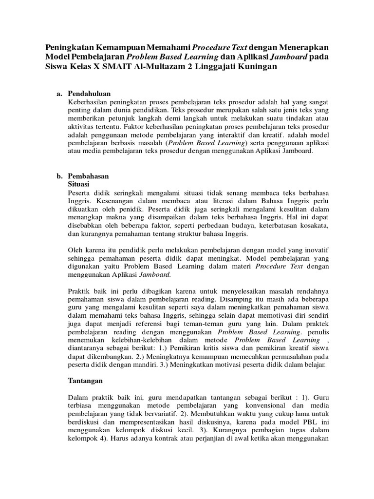 Peningkatan Kemampuan Memahami Procedure Text Dengan Menerapkan Model ...