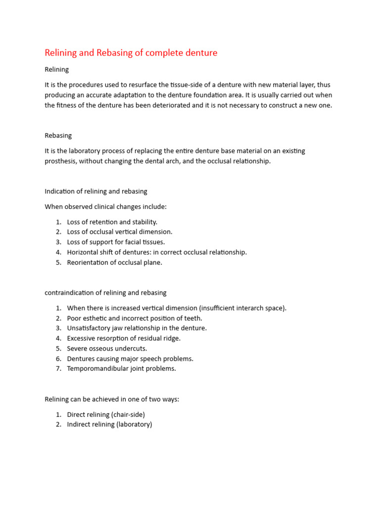 Relining and Rebasing | PDF | Dentures | Physical Sciences
