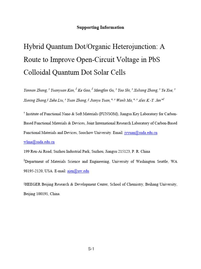 Hybrid Quantum Dot Organic Heterojunction A Route To American Chemical ...