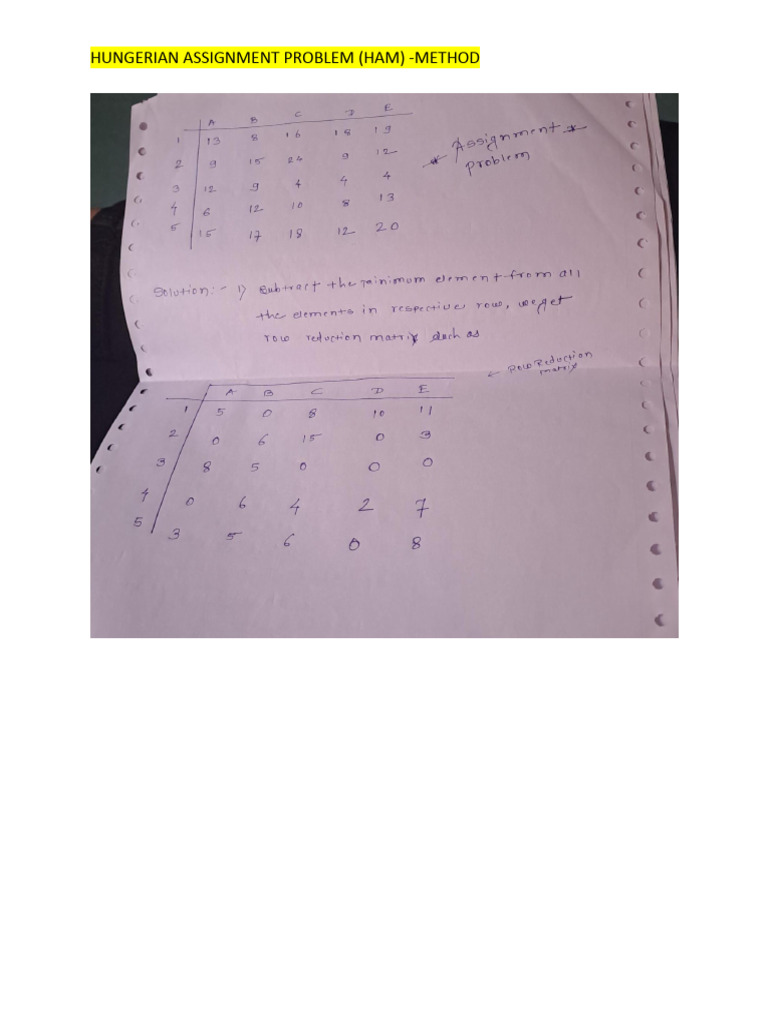 Hungarian Assignment Problem Method | PDF