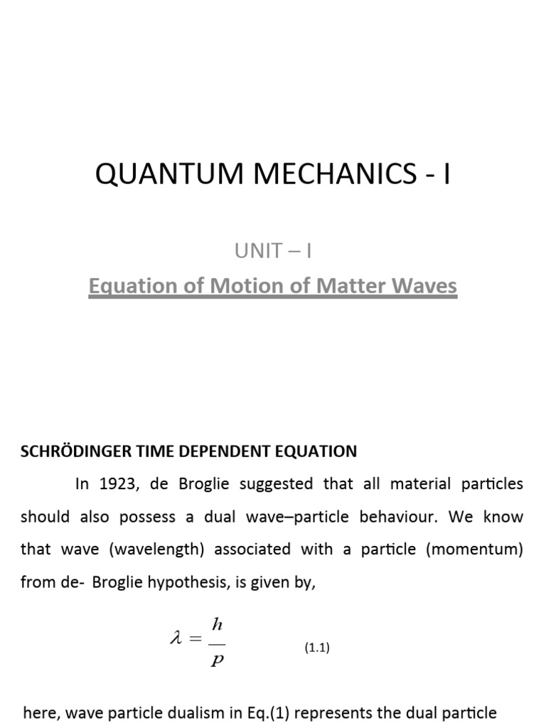 QM I-Unit I (Semester Iii) | PDF | Wave Function | Waves