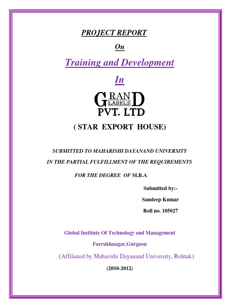 Project On Training and Development | PDF | Performance Appraisal ...