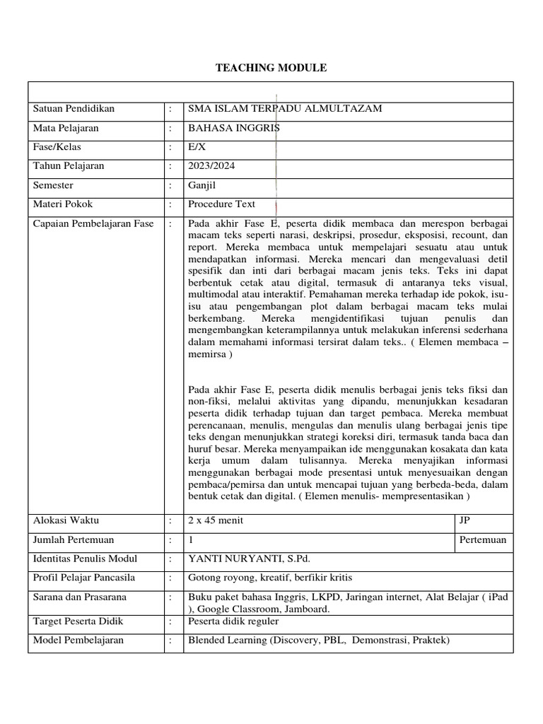 Modul Ajar Prosedur Text | PDF