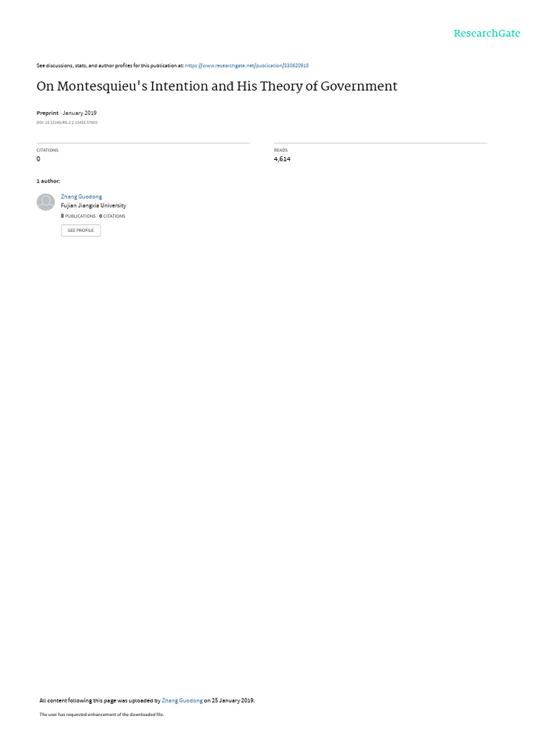 Montesquieu's Theory of Government Explained | PDF | Republic | Montesquieu