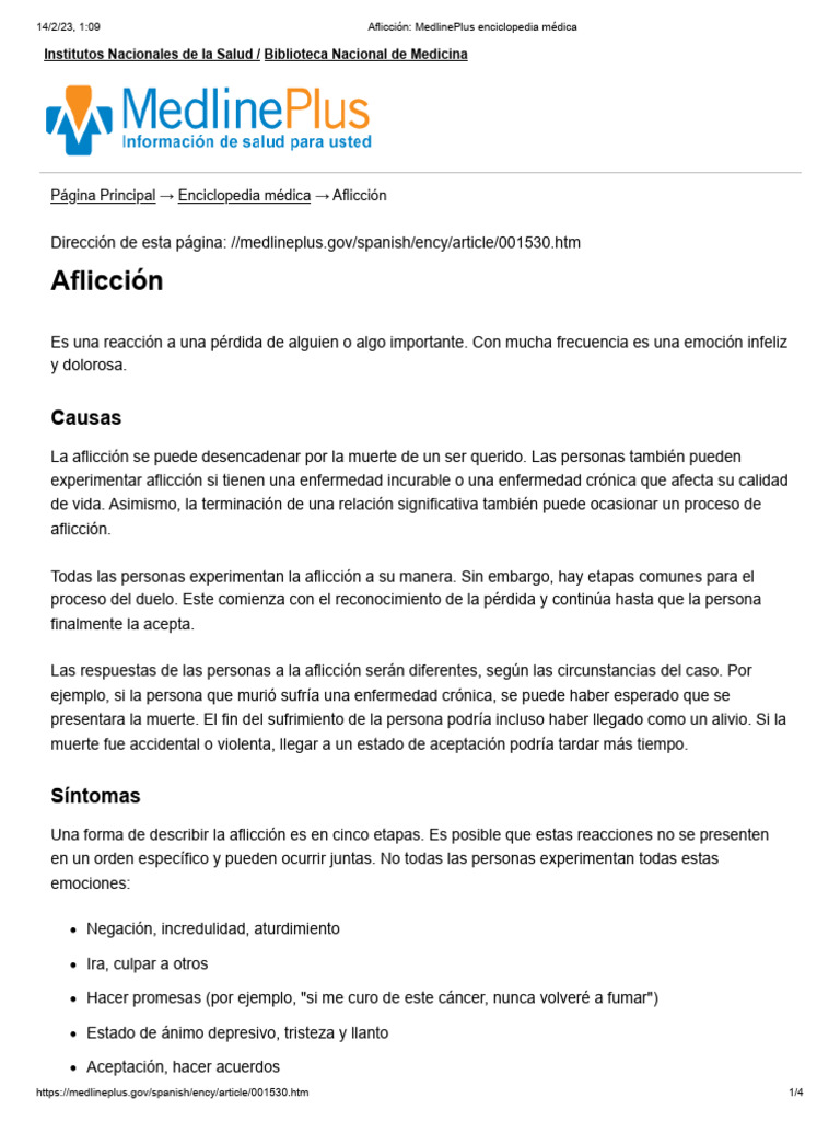 Aflicción - MedlinePlus Enciclopedia Médica | PDF | Trastorno depresivo ...