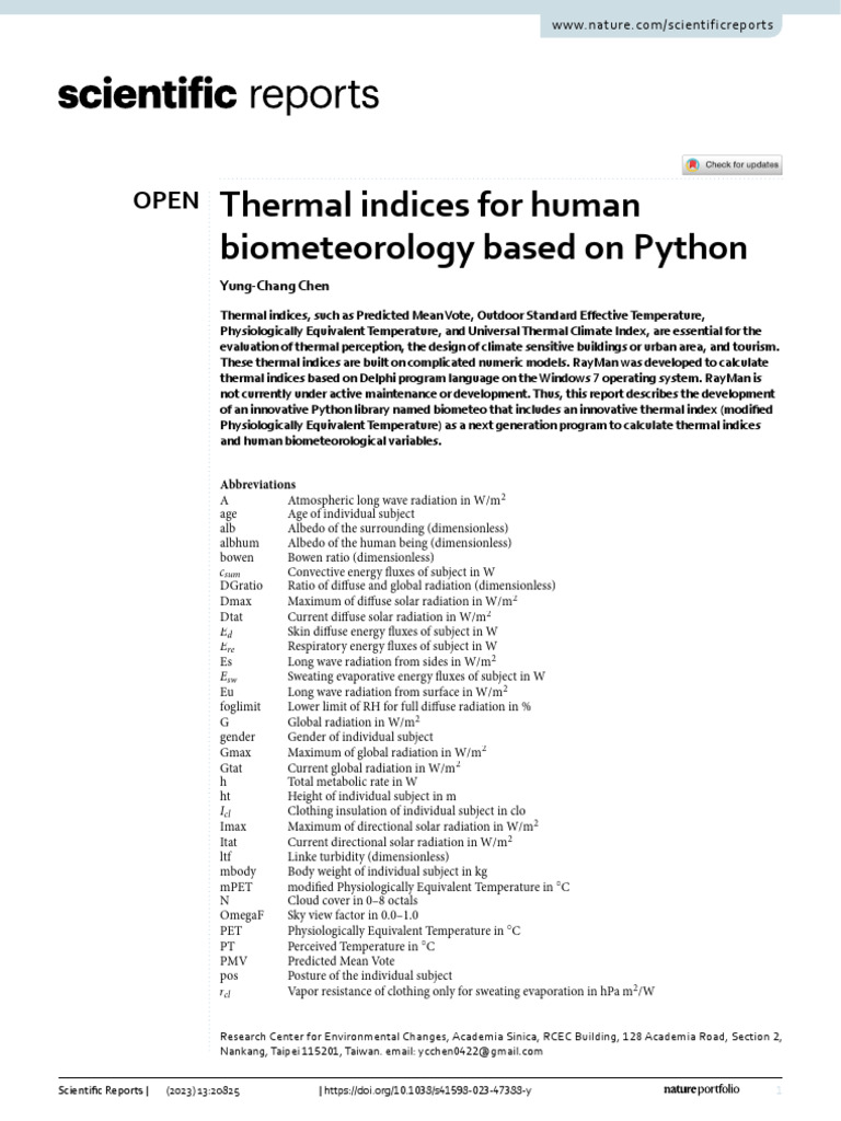 Thermal Indices For Human Biometeorology Based On Python: Yung Chang ...