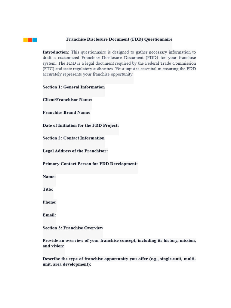FDD Questionnaire | Download Free PDF | Franchising | Business