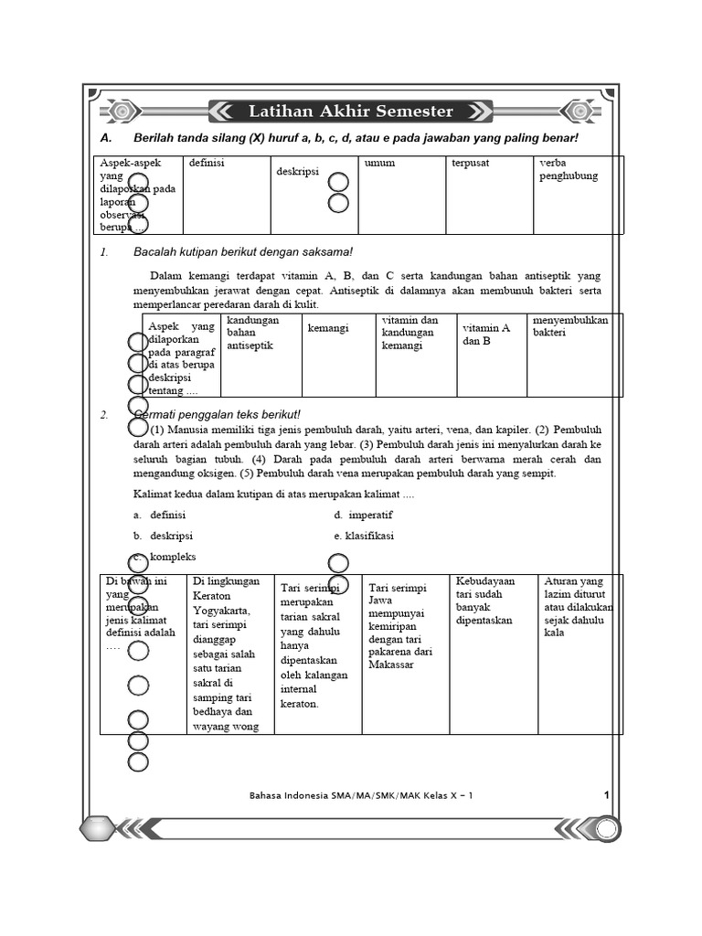 Latihan Akhir Semester Bahasa Indonesia | PDF