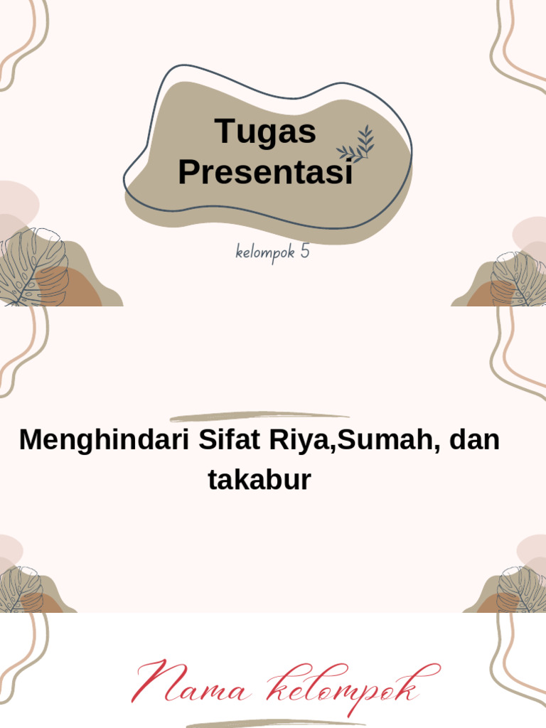 Kelompok 5 - Menghindari Sifat Riya',sumah, Dan Takabur | PDF
