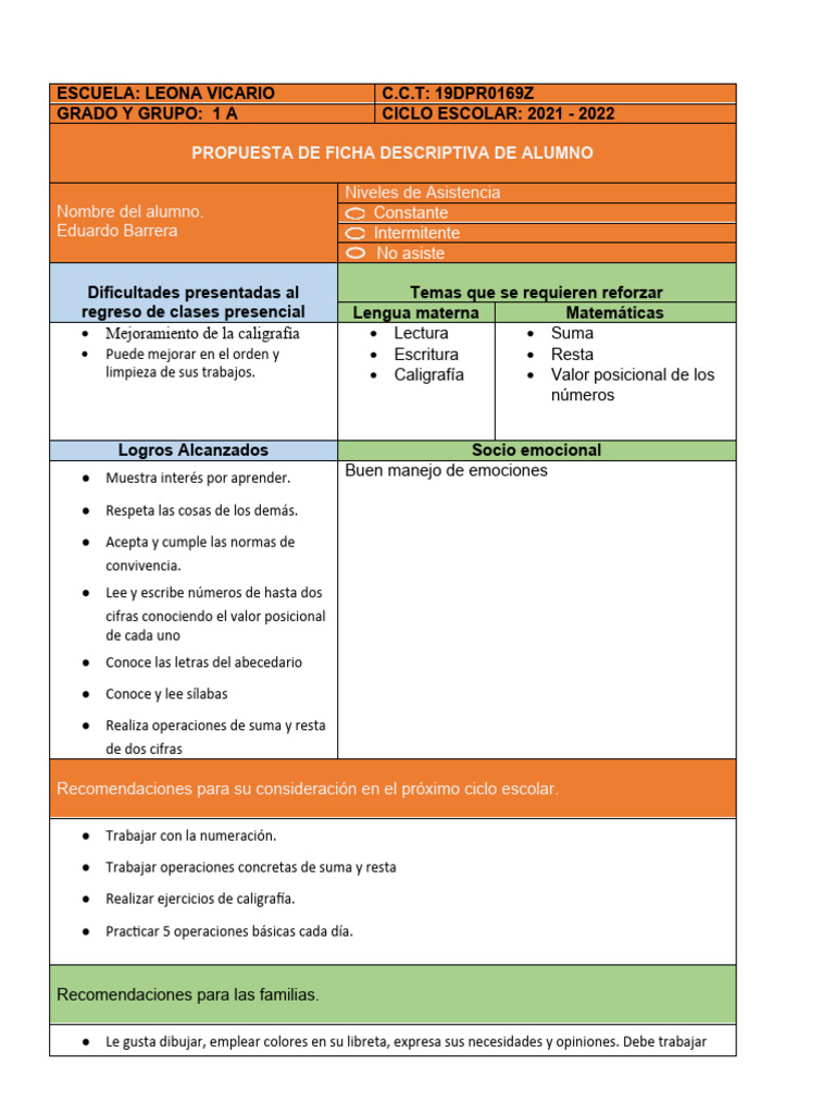 FICHAS DESCRIPTIVAS 1ero | PDF | Caligrafía | Las emociones
