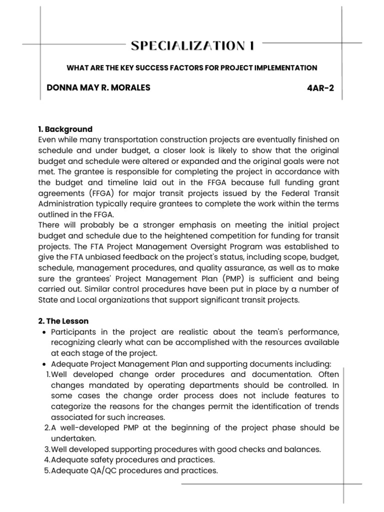 Key Factors for Successful Transit Projects | PDF | Project Management ...