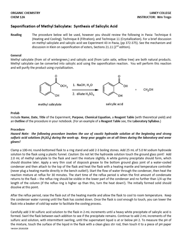 Saponification of Methyl Salicylate 1 | PDF | Water | Filtration