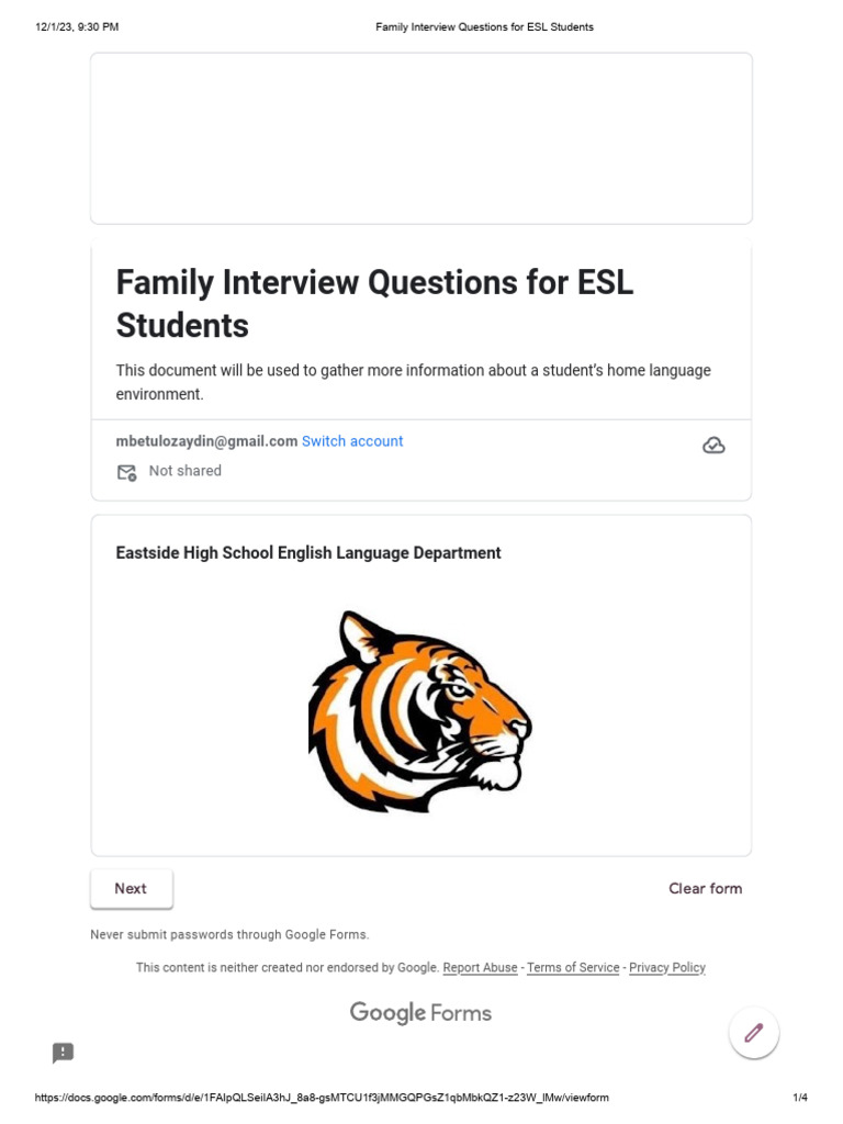 Family Interview Questions For Esl Students | PDF