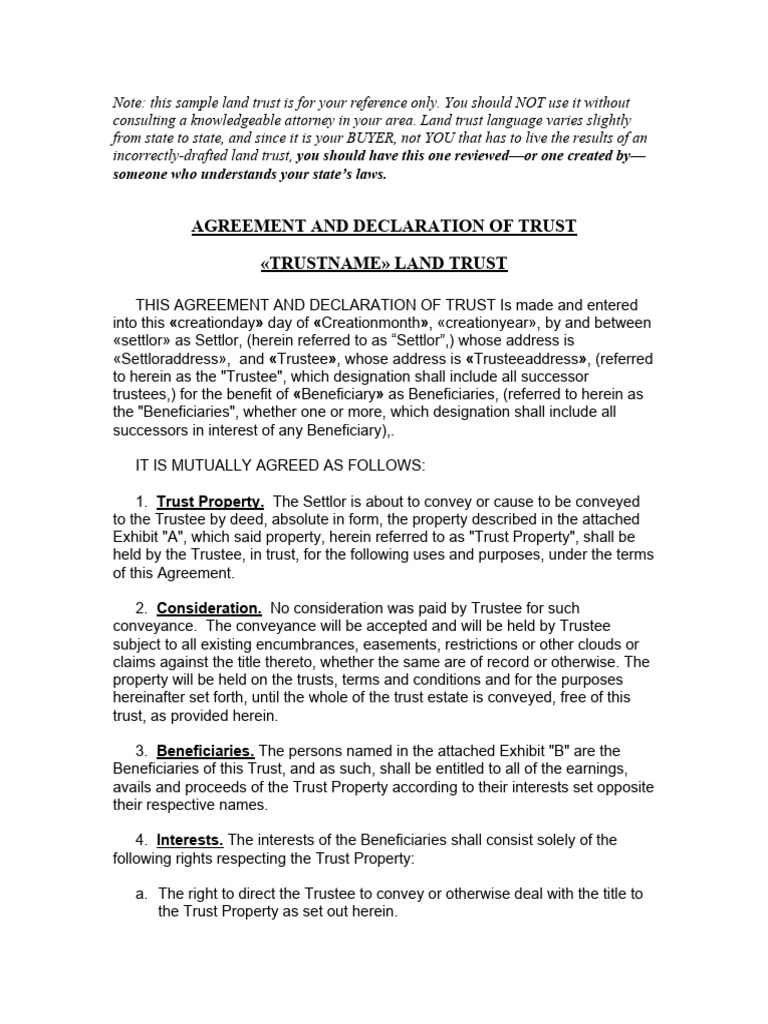 Land Trust Sample | PDF | Trust Law | Trustee