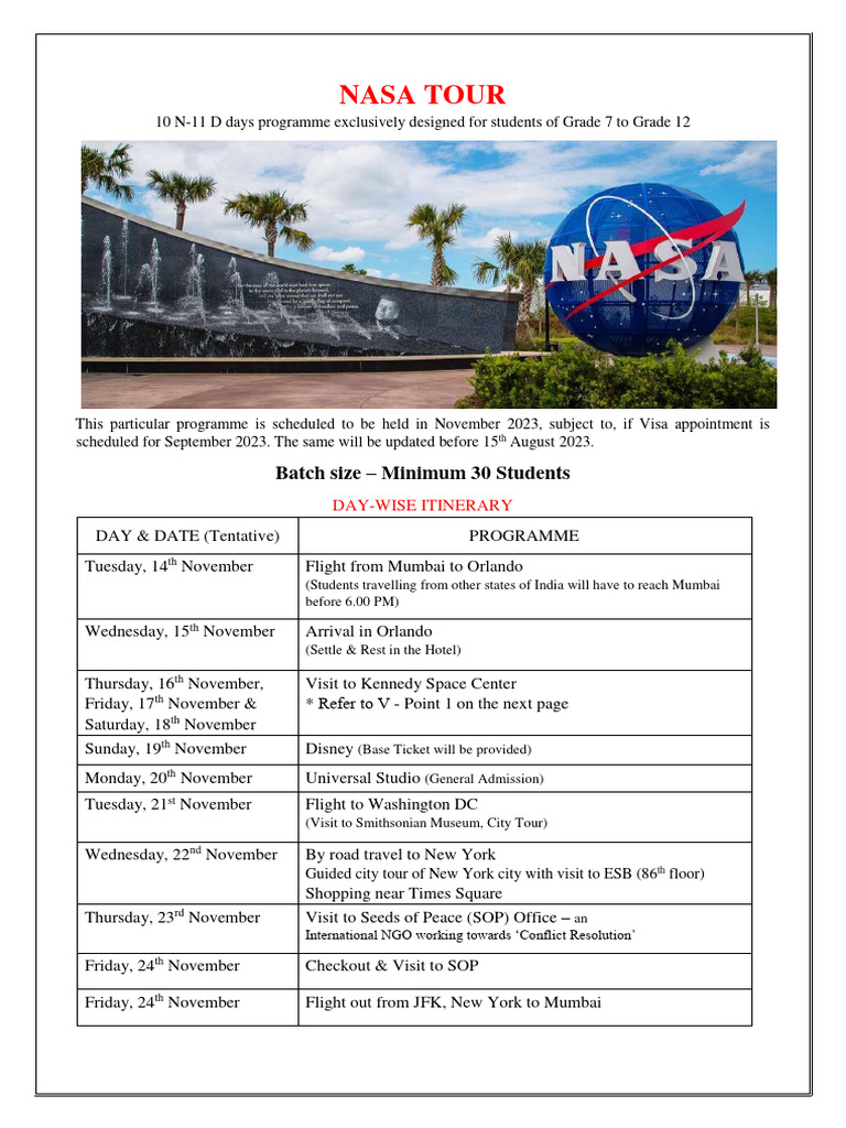 Updated NASA TOUR NOV 2023 | PDF