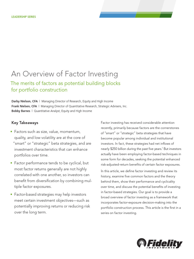 Fidelity Overview of Factor Investing | PDF | Capital Asset Pricing ...