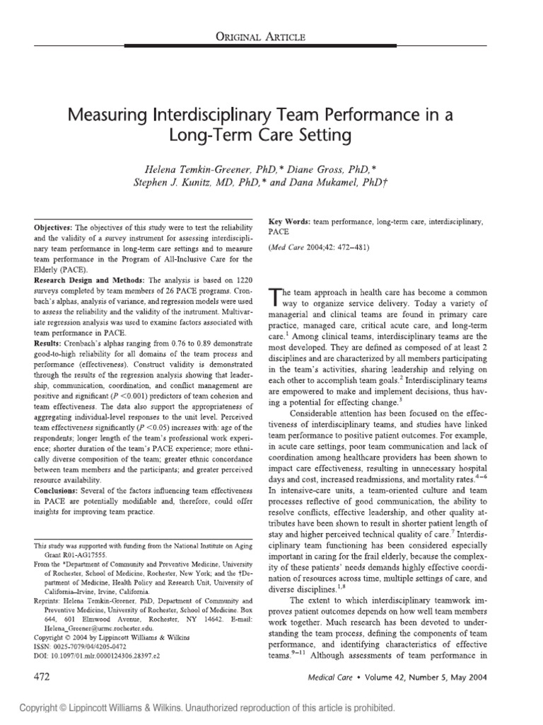 Measuring Interdisciplinary Team Performance in A | PDF