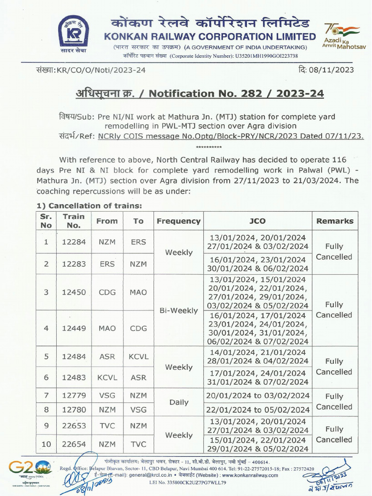 282-Noti - 23-24 - NI Block Bet. PWL-MTJ Yard. | PDF | Rail Transport