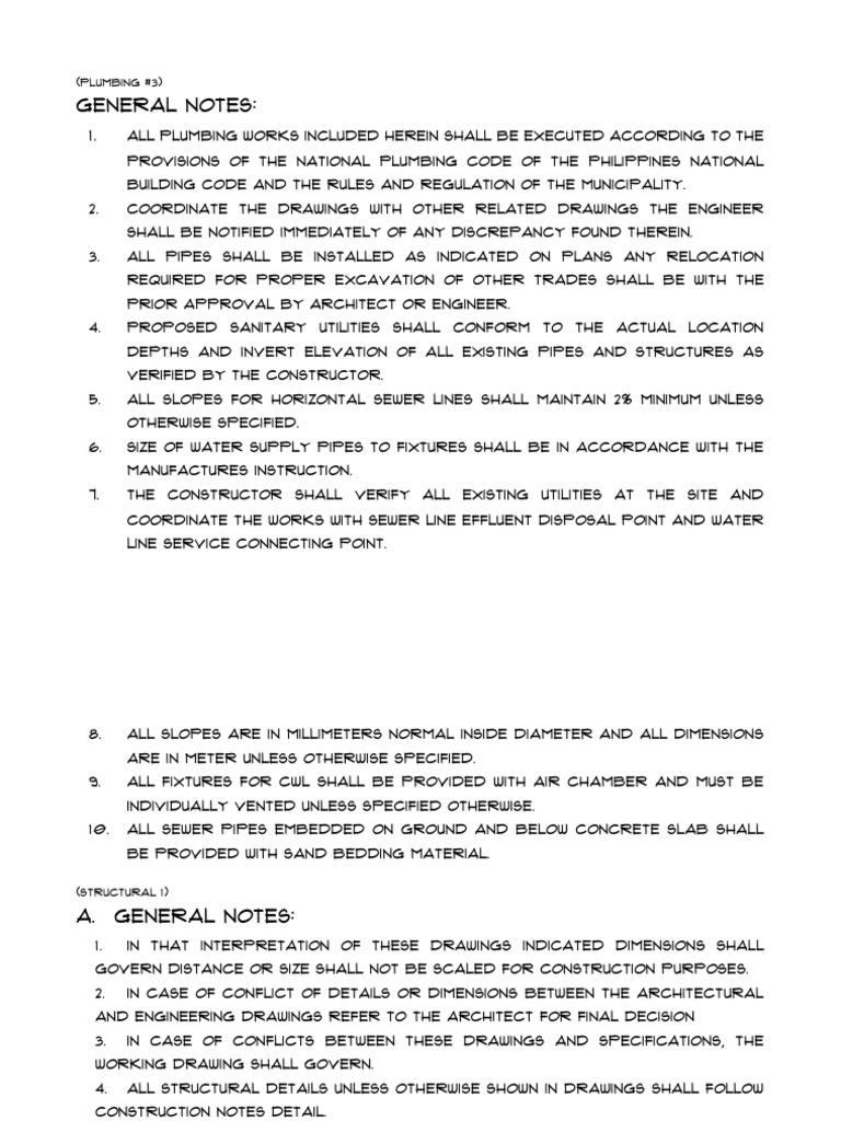 BT General Notes | PDF | Concrete | Plumbing