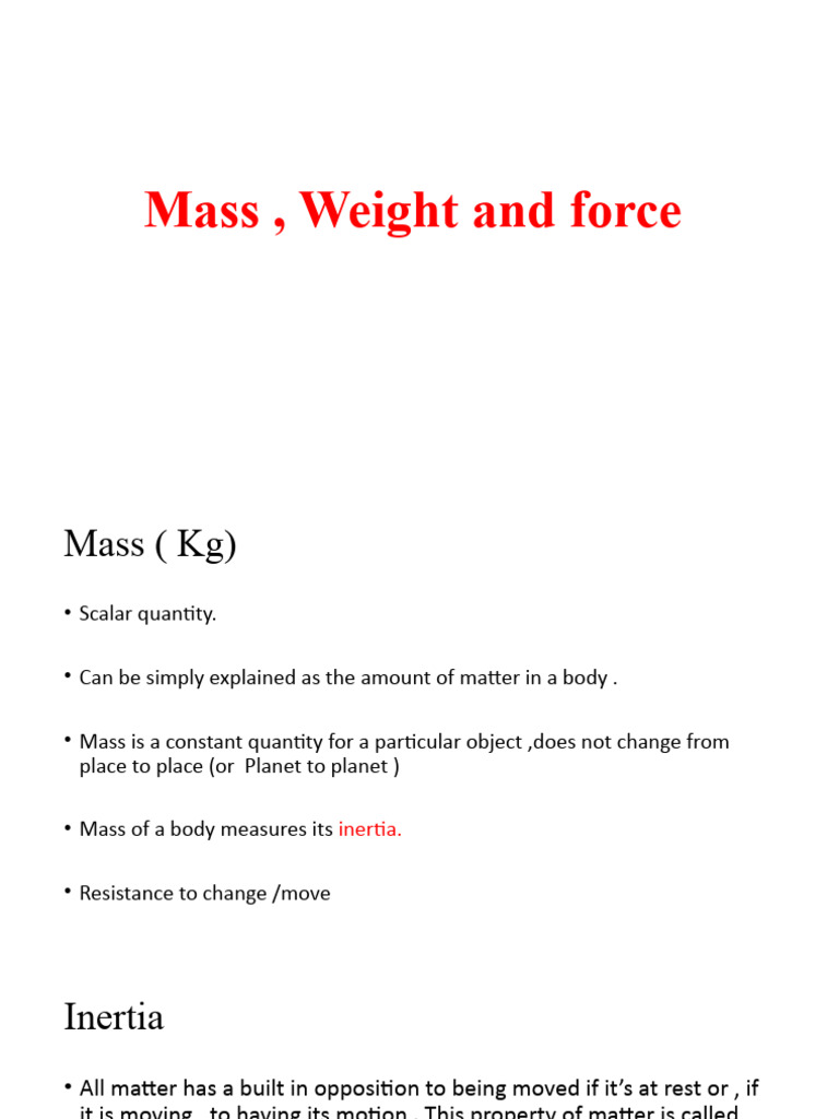 Mass, Weight and Force | PDF | Weight | Force