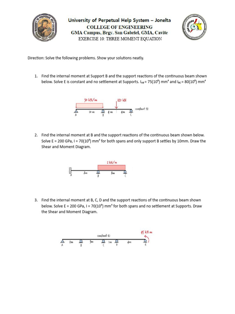 Continuous Beam Analysis Exercises | PDF