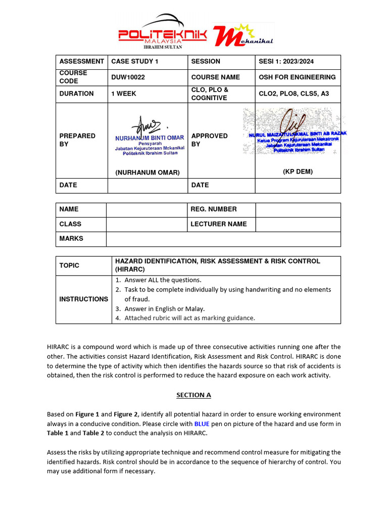 HIRARC Case Study for OSH Engineering | PDF | Risk | Human Factors And ...