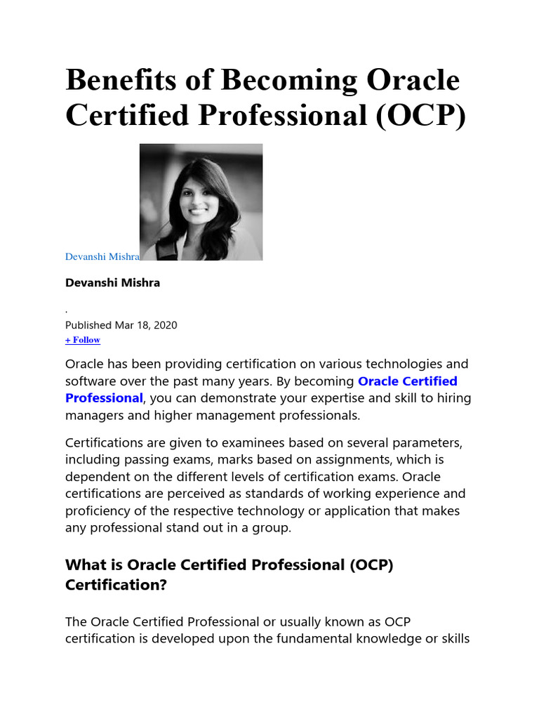 Oracle Certified Professional | PDF | Professional Certification | Vocational Education