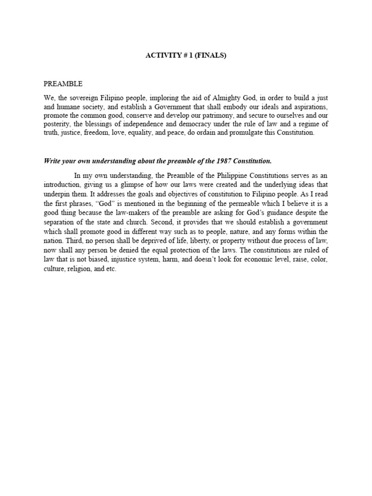 Understanding the 1987 Constitution Preamble | PDF | Politics