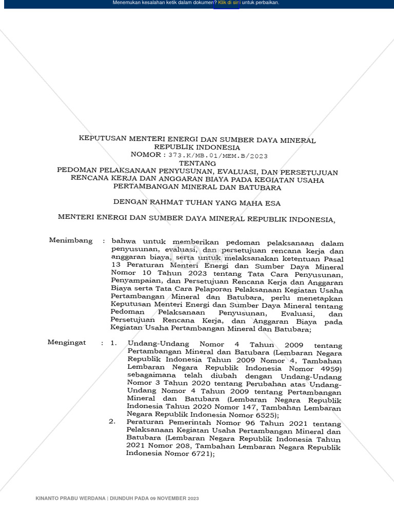 Kepmen Esdm 373kmb01memb2023 2023 | PDF