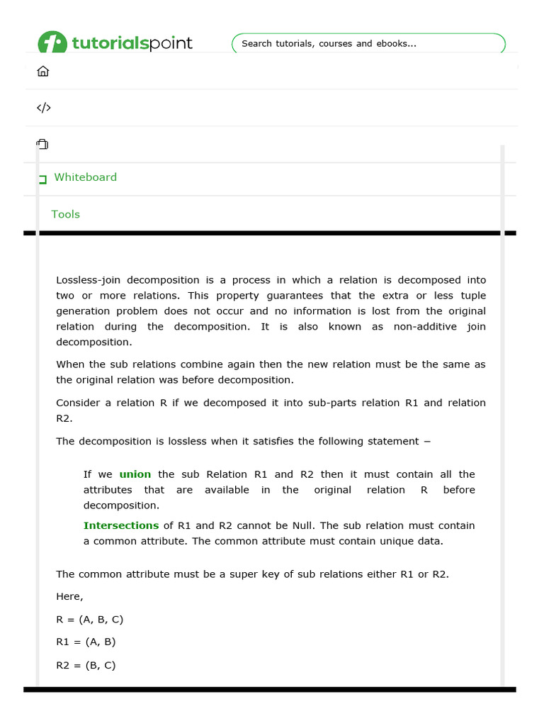 Lossless Join Decomposition | PDF | Computing | Computer Programming Lossless Join Decomposition | PDF | Computing | Computer Programming