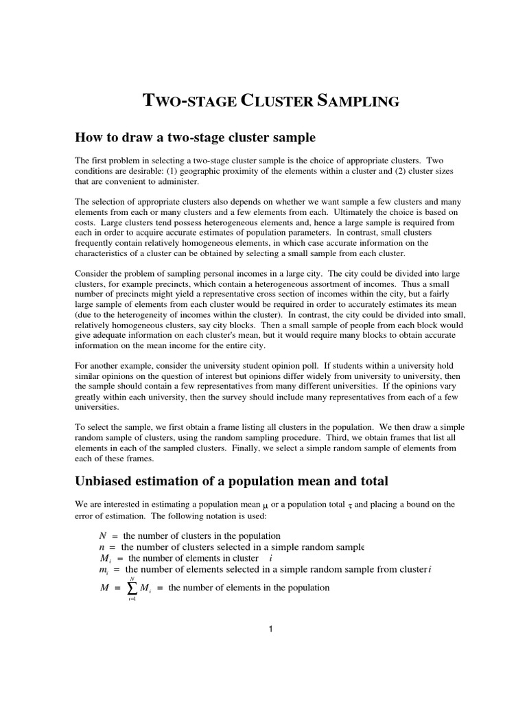 Two Stageclustersampling Pdf Sampling Statistics Estimator