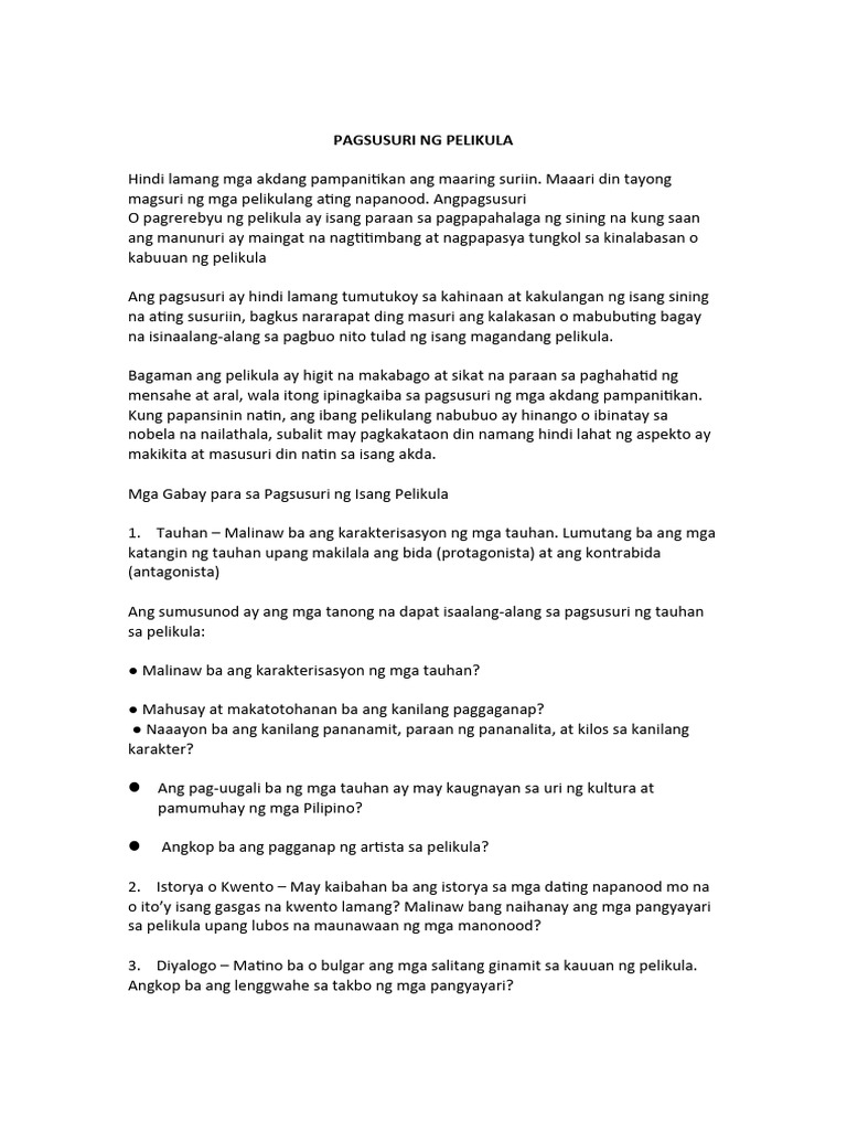 Pagsusuri NG Pelikula | PDF