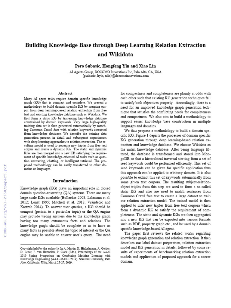 Buildeing Knowlwdge Base Through Deep Learning Relation Extraction Pdf Databases Deep Learning