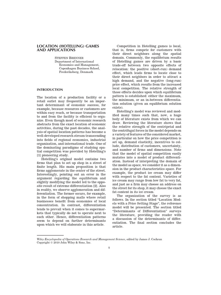 Location (Hotelling) Games and Applications | PDF | Economic ...