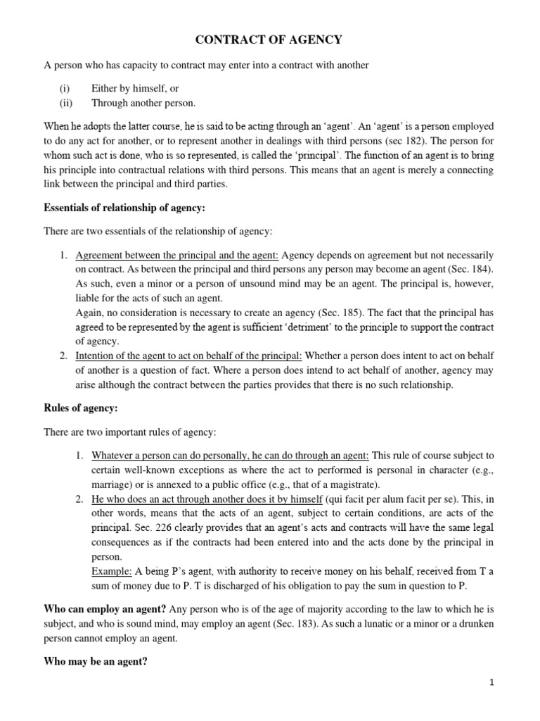 Unit 1 Contract of Agency-3 | PDF | Law Of Agency | Legal Liability