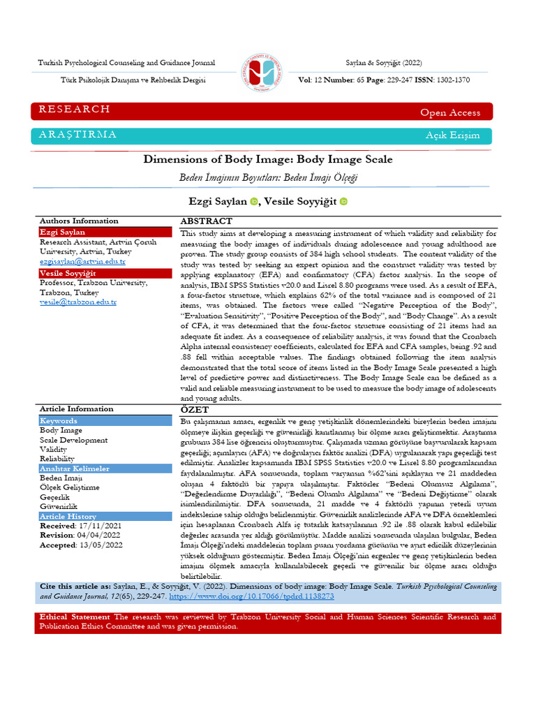 Body Image Scale Development Study | PDF | Validity (Statistics ...