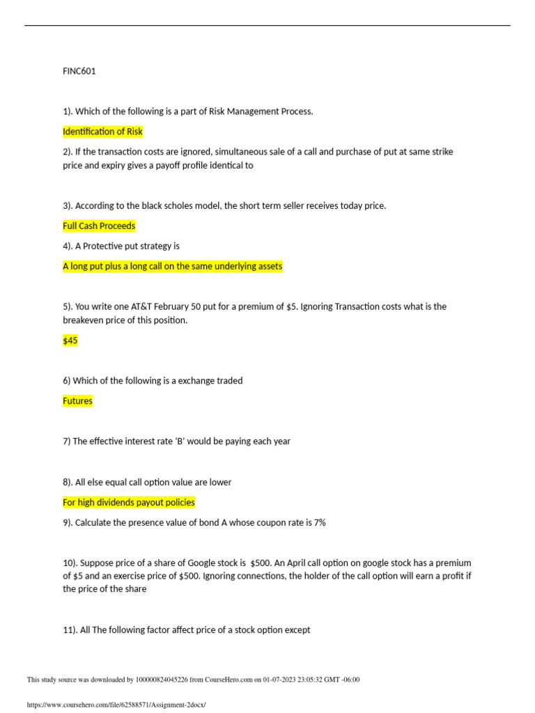 Assignment 2 | PDF | Option (Finance) | Put Option
