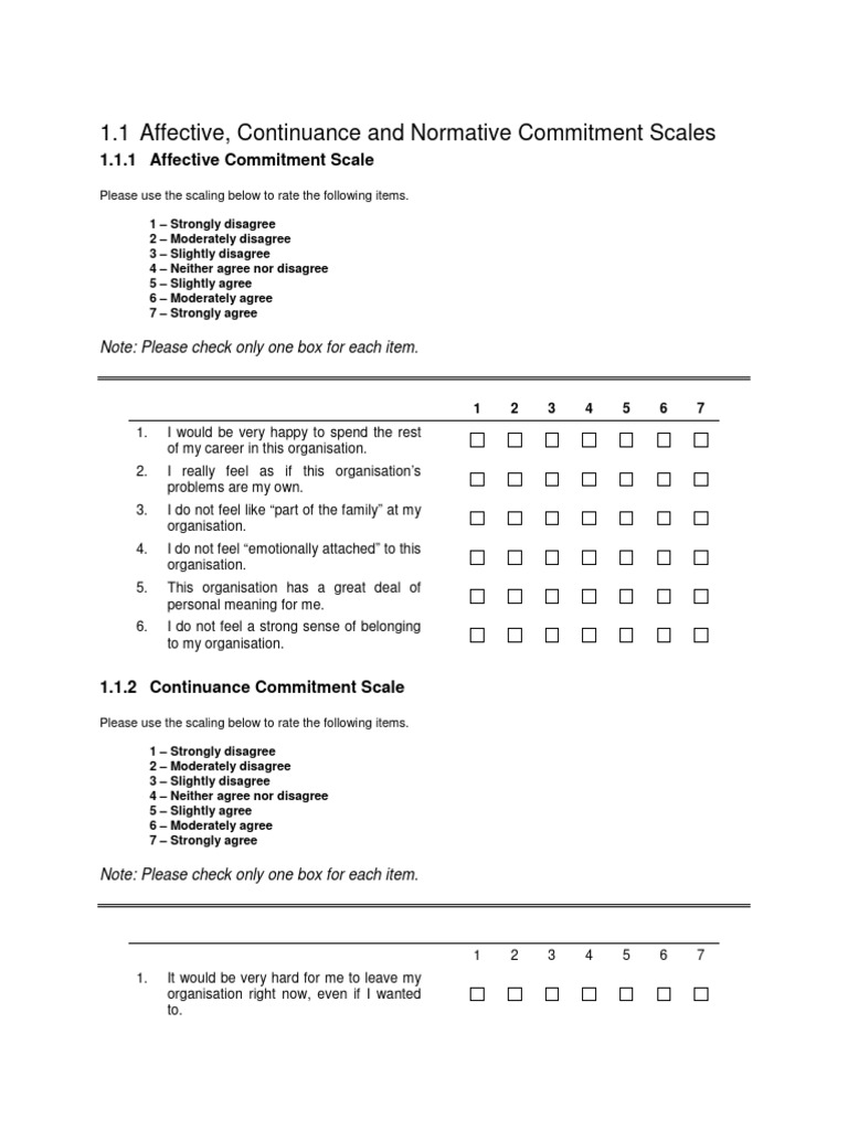 Allen Meyer Commitment Scales | PDF | Psychology | Psychological Concepts