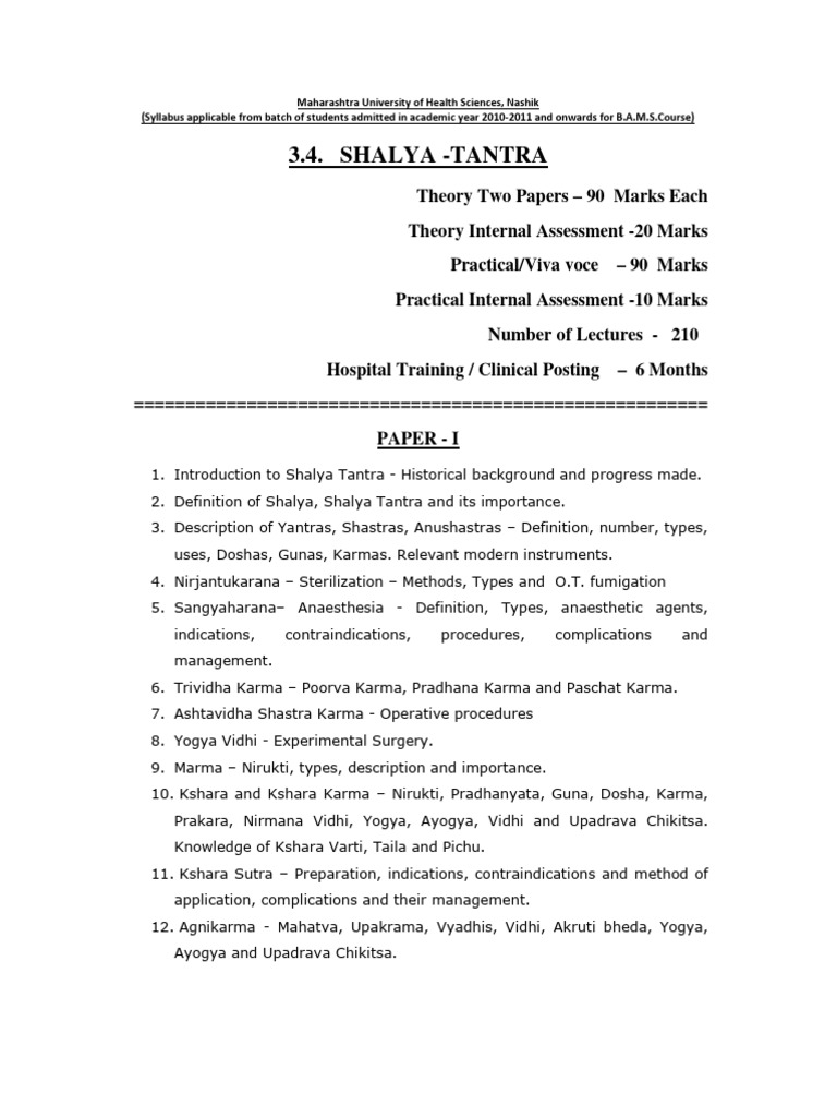 Syllabus Third BAMS SHALYA TANTRA | PDF | Surgery | Rectum
