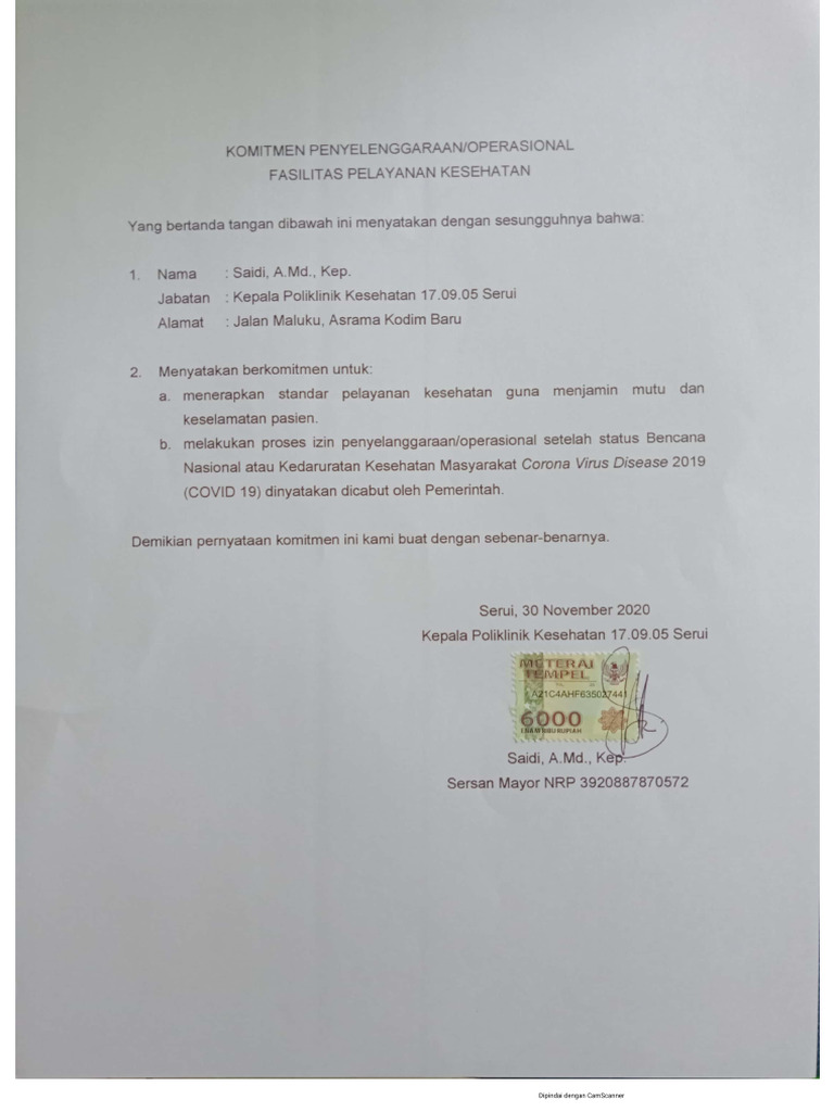 Surat Pernyataan Komitmen | PDF