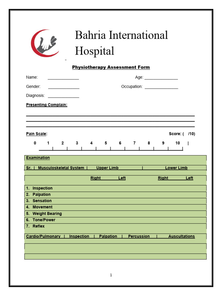 Physiotherapy Assessment Form - Docx UPD | PDF | Physical Therapy ...